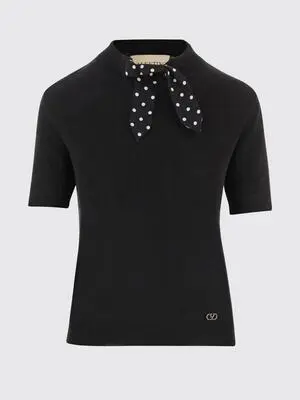 Valentino Garavani Virgin Wool Knit Top With Scarf Neck And Vlogo Signature