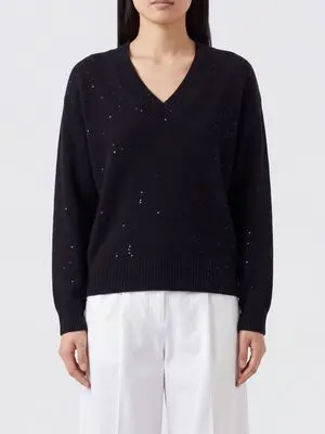 Brunello Cucinelli V-neck Cashmere Jumper With Embellishments - Black