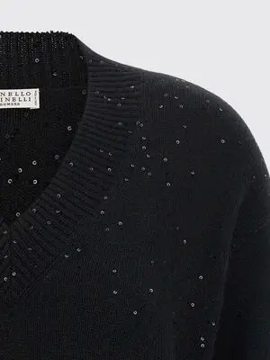 Brunello Cucinelli V-neck Cashmere Jumper With Embellishments - Black