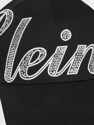Philipp Plein Cotton Baseball Cap With Front Logo And Rhinestone Detail