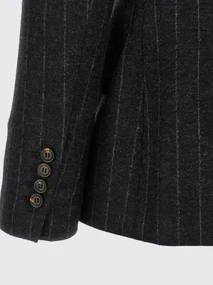 Brunello Cucinelli Pinstripe Short Double-breasted Wool Blazer With Peak Lapels