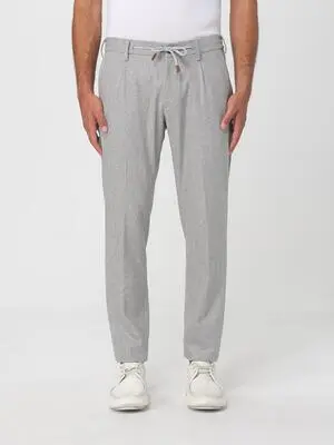 Eleventy Slim Fit Pleated Cotton Chino Pants With Drawstring Waist - Grey