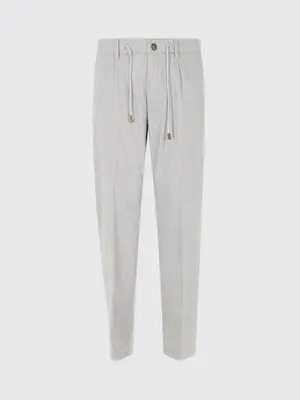 Eleventy Slim Fit Pleated Cotton Chino Pants With Drawstring Waist - Grey
