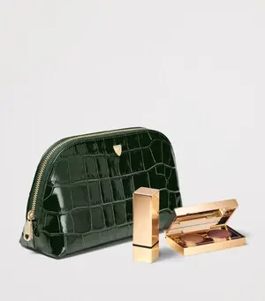 ASPINAL OF LONDON Small Leather Cosmetic Case - Green