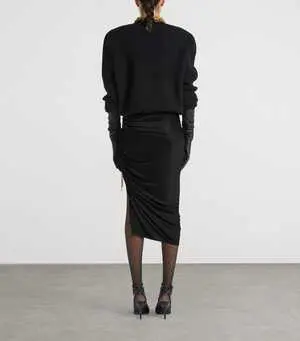 Balmain Jersey Ruched Midi Skirt
