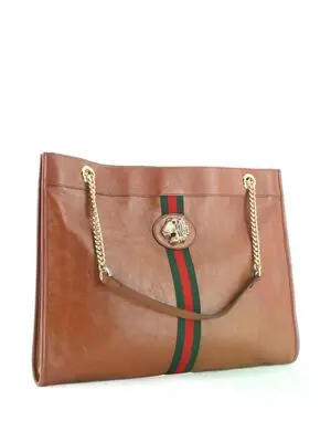 Gucci Rajah Chain Leather Large Tote Bag - Brown