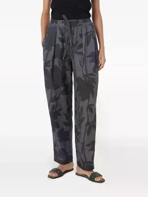 Brunello Cucinelli Floral-print Linen Trousers