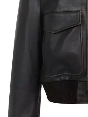 JIL SANDER Distressed Leather Bomber Jacket