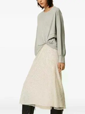 TWINSET Plush Fabric And Embroidered Tulle Maxi Dress