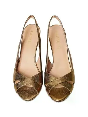 TWINSET Laminated Leather Wedge Sandals