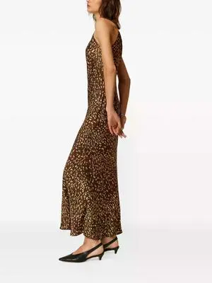 TWINSET Long Animal Print Satin Halterneck Dress