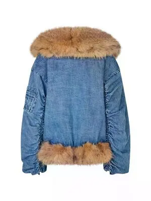 ROTATE BY BIRGER CHRISTENSEN Faux Fur Collar Denim Bomber Jacket