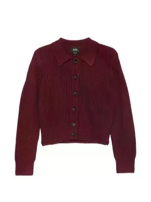 A.p.c. Ribbed Knit Collared Cardigan - Red