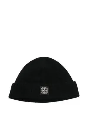 Stone Island Logo Patch Beanie Hat - Black