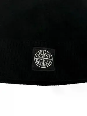 Stone Island Logo Patch Beanie Hat - Black