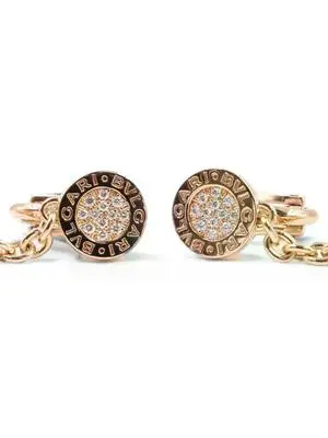BVLGARI 18k Rose Gold Diamond Circle Pendant Earrings