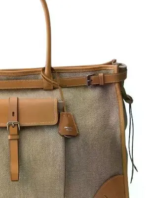 Prada Bonnie Linen And Leather Tote Bag