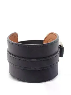Hermès Leather Bangle With Silver-tone Hardware - Black