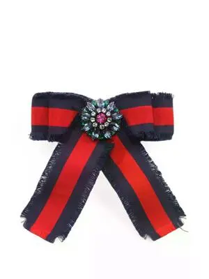 Gucci 2010s Web Grosgrain Rhinestone-embellishment Brooch - Blue