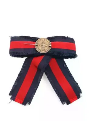 Gucci 2010s Web Grosgrain Rhinestone-embellishment Brooch