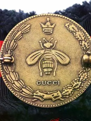 Gucci 2010s Web Grosgrain Rhinestone-embellishment Brooch