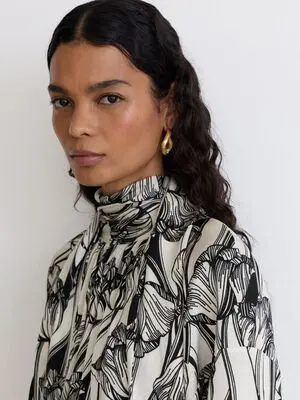 REISS Alwen Geometric Print Scarf-neck Mini Dress