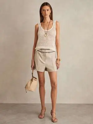 REISS Fawn Linen Whipstitch Shorts