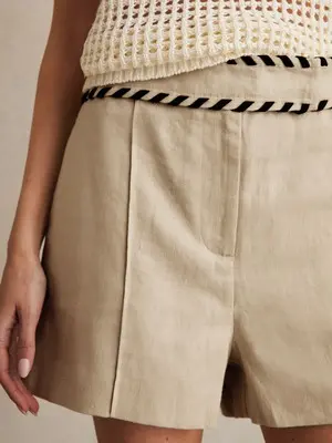 REISS Fawn Linen Whipstitch Shorts