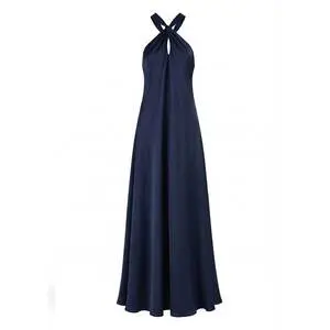 BELSIZE25 Soft Sculpture Series – Satin Halterneck Midi Dress Navy