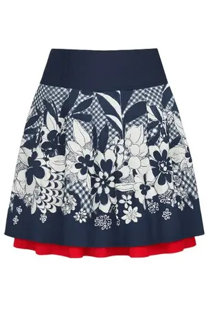 CONQUISTA Floral Print Cotton Poplin Skirt With Contrasting Underskirt - Blue