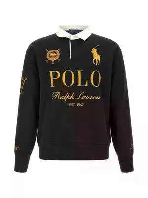 Polo Ralph Lauren Relaxed Fit Big Pony Rugby Sweatshirt Polo Shirt - Black
