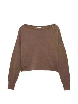 7 For All Mankind Boat-neck Cropped Sweater - Brown