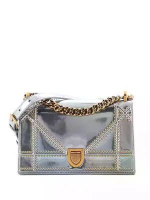 Dior Diorama Flap Bag Studded Patent Small Crossbody Bag - Silver