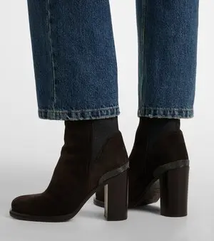 Brunello Cucinelli Monili Suede Ankle Boots
