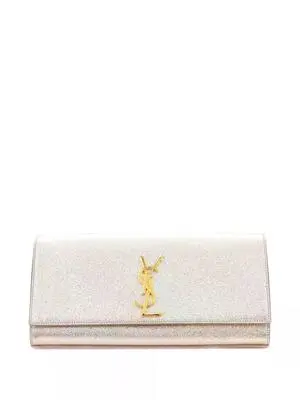 Saint Laurent Classic Monogram Metallic Calfskin Long Clutch Bag - Silver