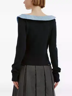 MUSIUM DIV. Asymmetrical Neck Long-sleeve Jersey With Checked Trim