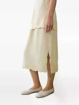 LESS Appliqué Scalloped-hem Midi Skirt - Neutrals