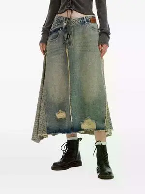 MUSIUM DIV. Patchwork Distressed-finish Midi Skirt