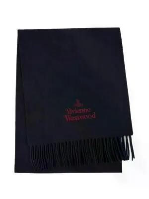 VIVIENNE WESTWOOD Logo-embroidered Fringed Scarf - Blue