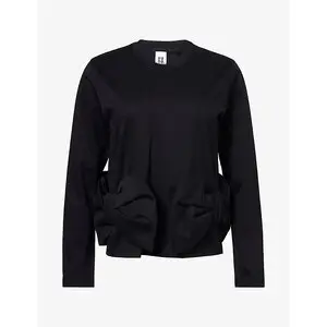 Noir Kei Ninomiya Long Sleeve Cotton Top With Oversized Bow Detail - Black
