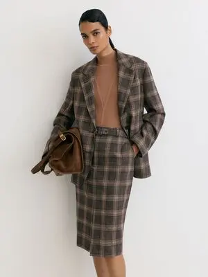 REISS Sandor Wool Check Pencil Midi Skirt