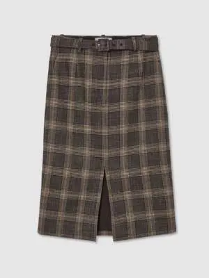 REISS Sandor Wool Check Pencil Midi Skirt