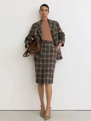 REISS Sandor Wool Check Pencil Midi Skirt