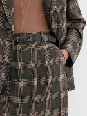 REISS Sandor Wool Check Pencil Midi Skirt