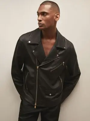 REISS Royal Ballet Leather Biker Jacket