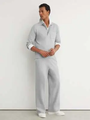 REISS R-flex Half-zip Knitted Polo Jumper - Soft Grey