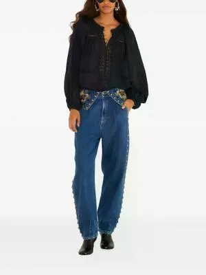Farm Rio Stud-embellished Floral-embroidered Jeans