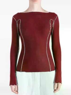 BASERANGE Ribbed Contrast-stitch Long-sleeve Top