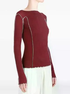 BASERANGE Ribbed Contrast-stitch Long-sleeve Top