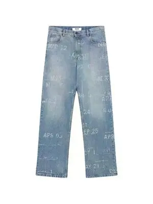 MSGM Graphic-print Straight-leg Jeans - Blue